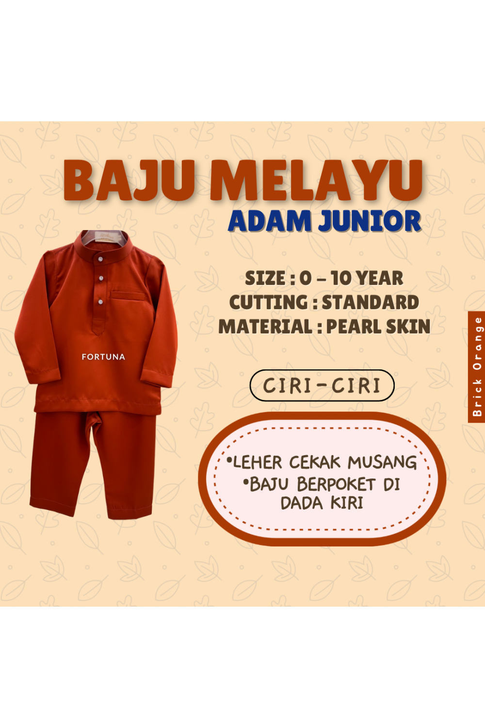 Baju Melayu Adam Kids - Brick Orange